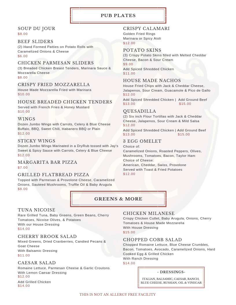 Restaurant Menu - River Vale Country Club