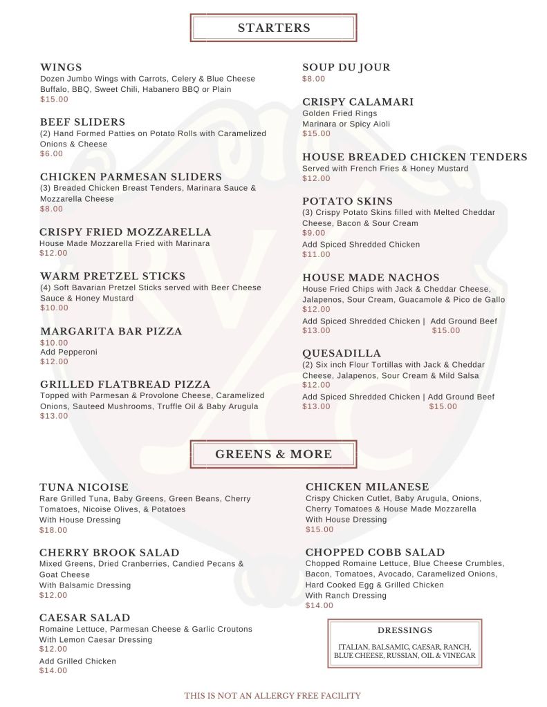Restaurant Menu - River Vale Country Club