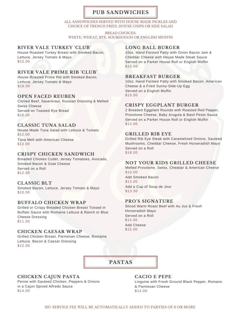 Restaurant Menu - River Vale Country Club